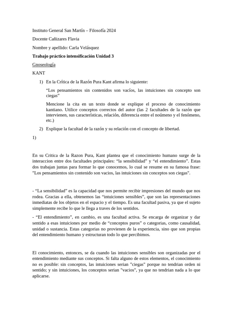 Kant: Conocimiento y Libertad | PDF | Immanuel Kant | Noumenon