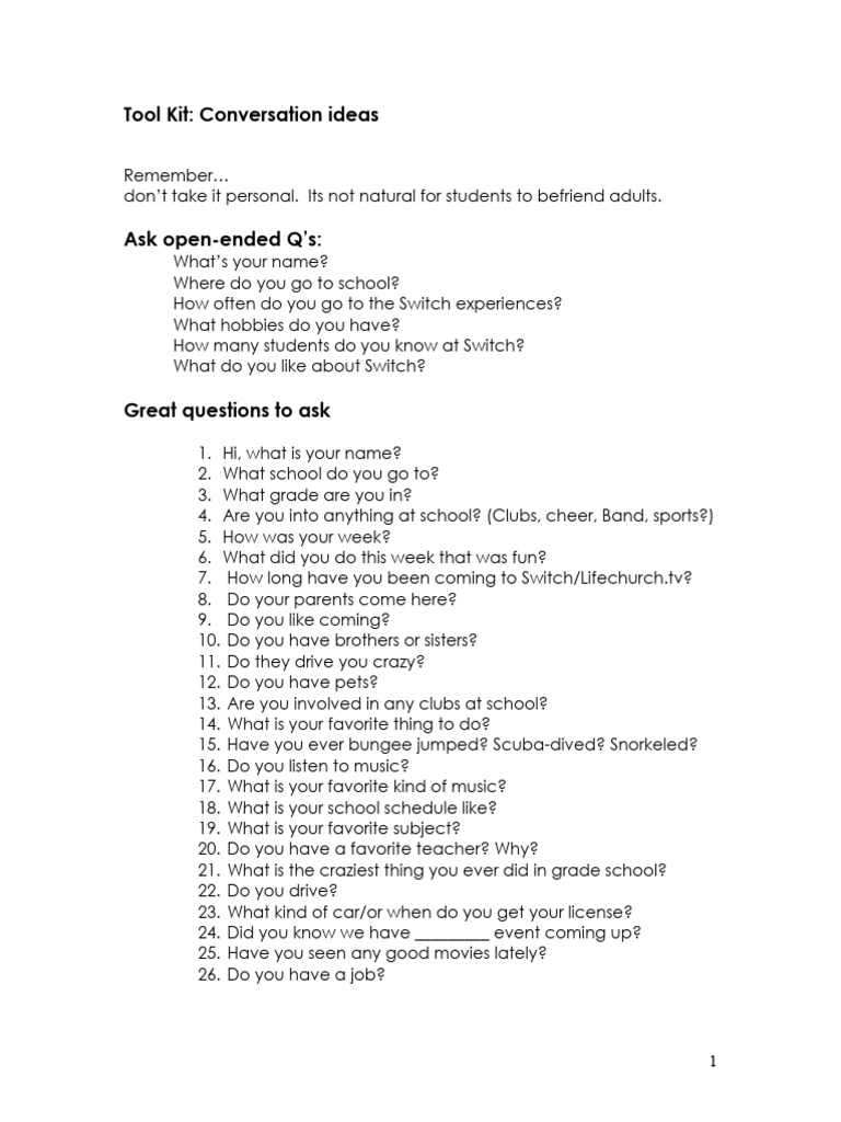 PreSchool Practical Ministry Training Conversation Ideas | PDF