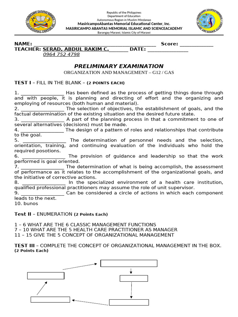 Exam g12 - Organization | PDF