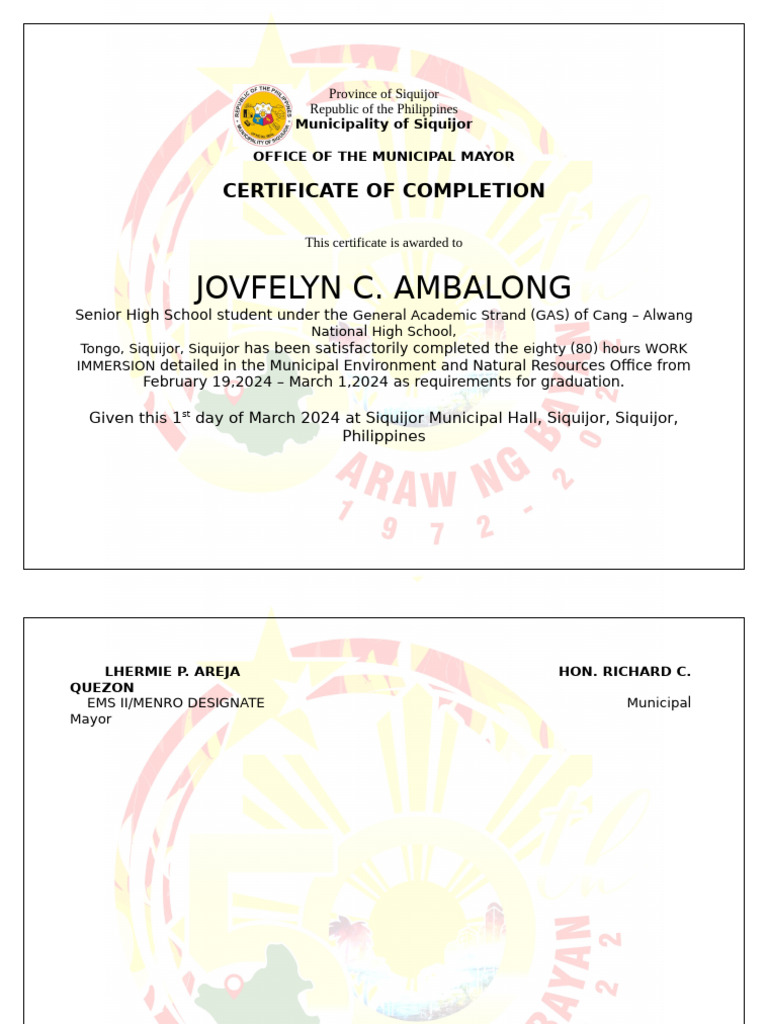 Immersion Certificate | PDF