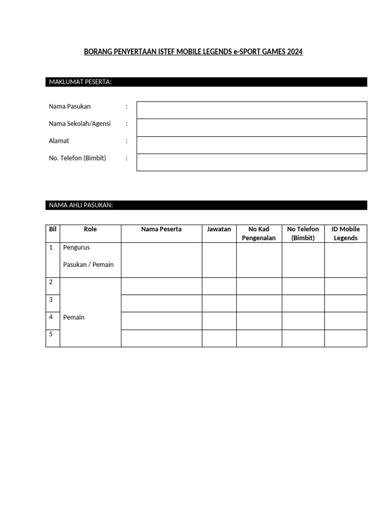 Borang Pendaftaran MLBB | PDF