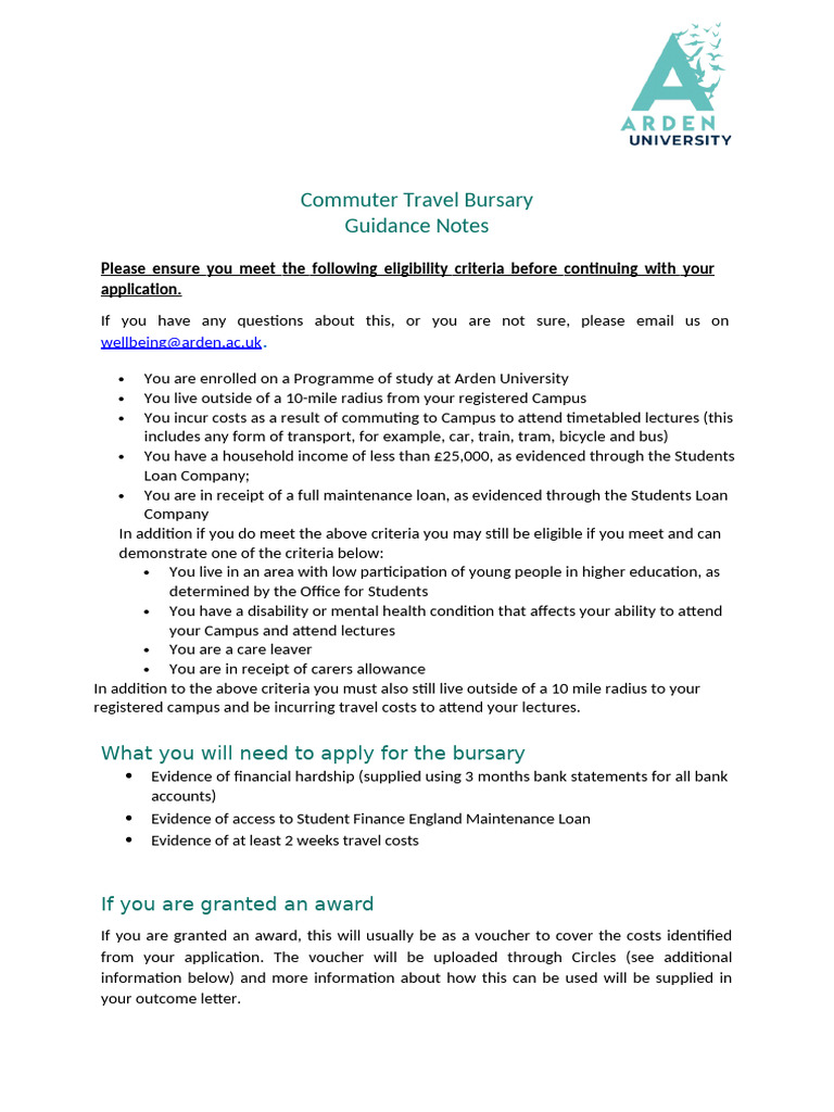 Commuter Travel Bursary Eligibility Guide | PDF