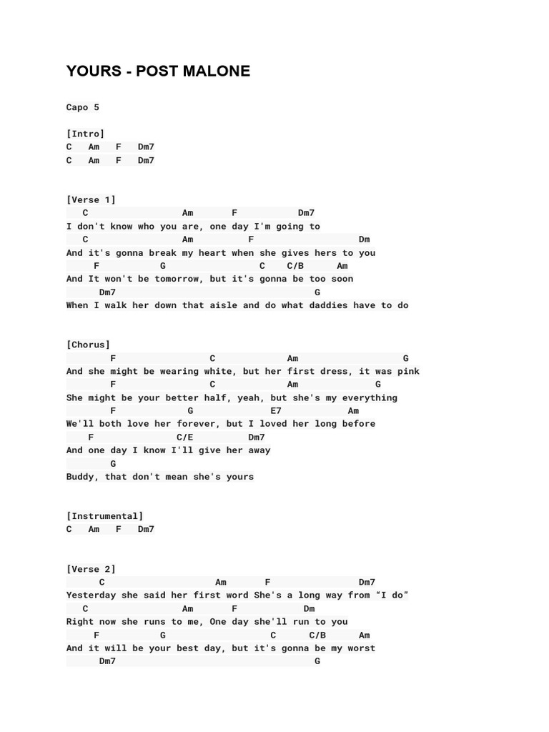 Yours - Post Malone | PDF | Song Structure | Songs