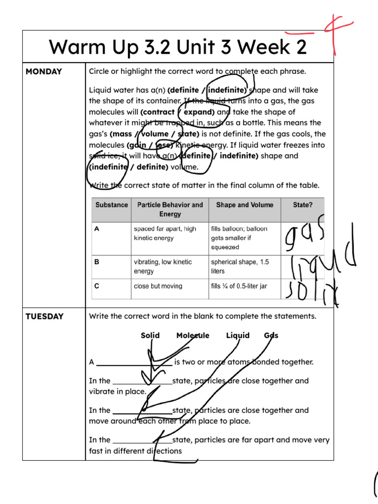 WU 3.2 - Unit 3 Week 2 | PDF | Gases | Liquids