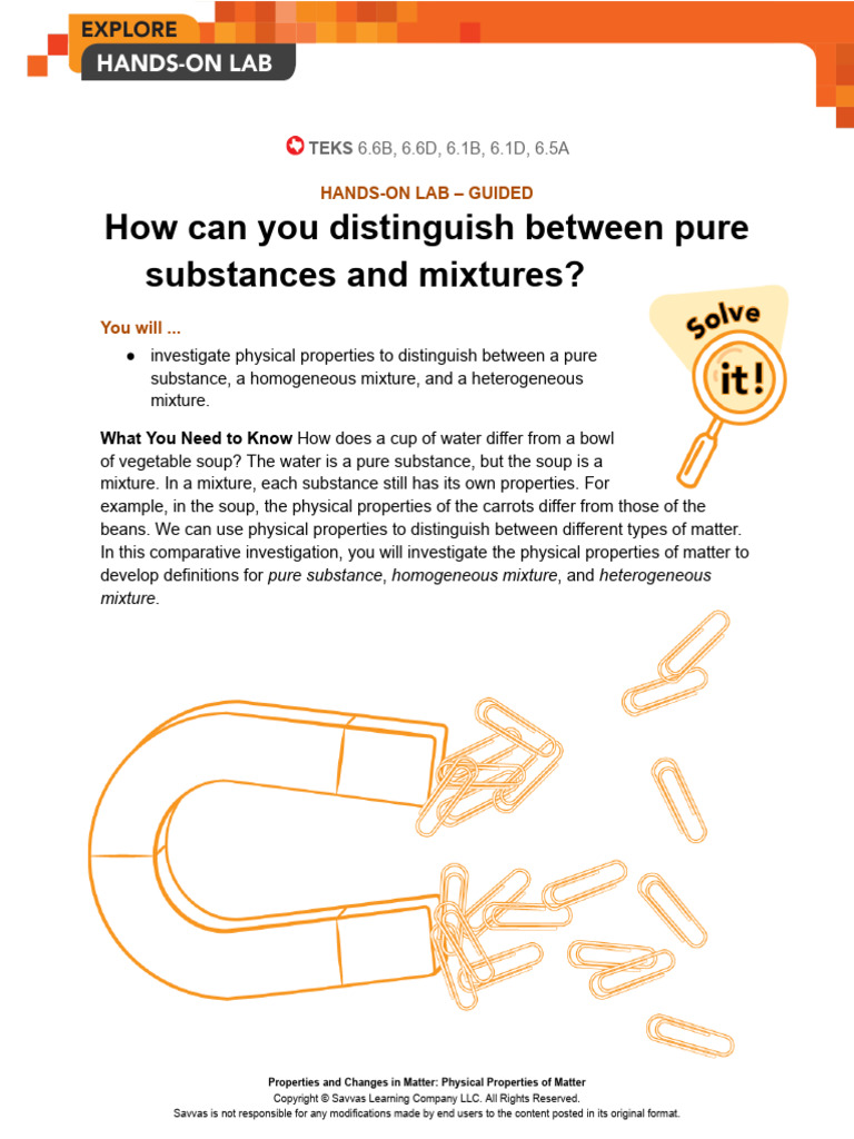 Pure Substances and Mixtures - Guided Notes - Lab | PDF | Mixture | Physics