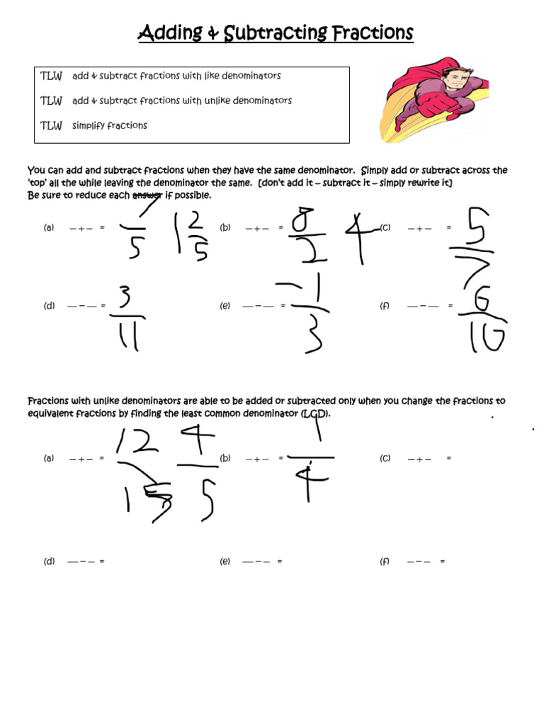 Adding Subtracting Fraction Notes | PDF | Mathematical Objects | Algebra