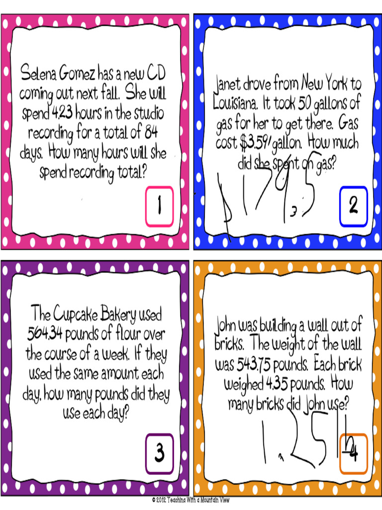 Multiplyingand Dividing Decimals Task Cards Word Problems | PDF