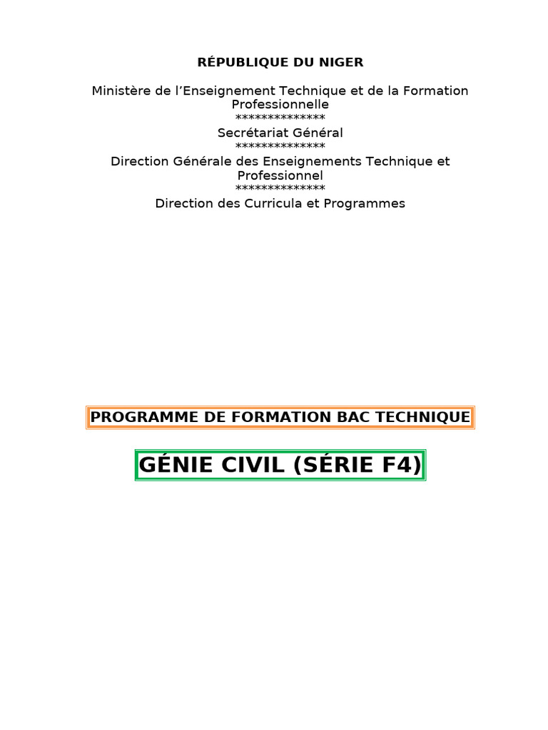 Programme BAC Technique Génie Civil F4 | PDF | Fondation (construction ...
