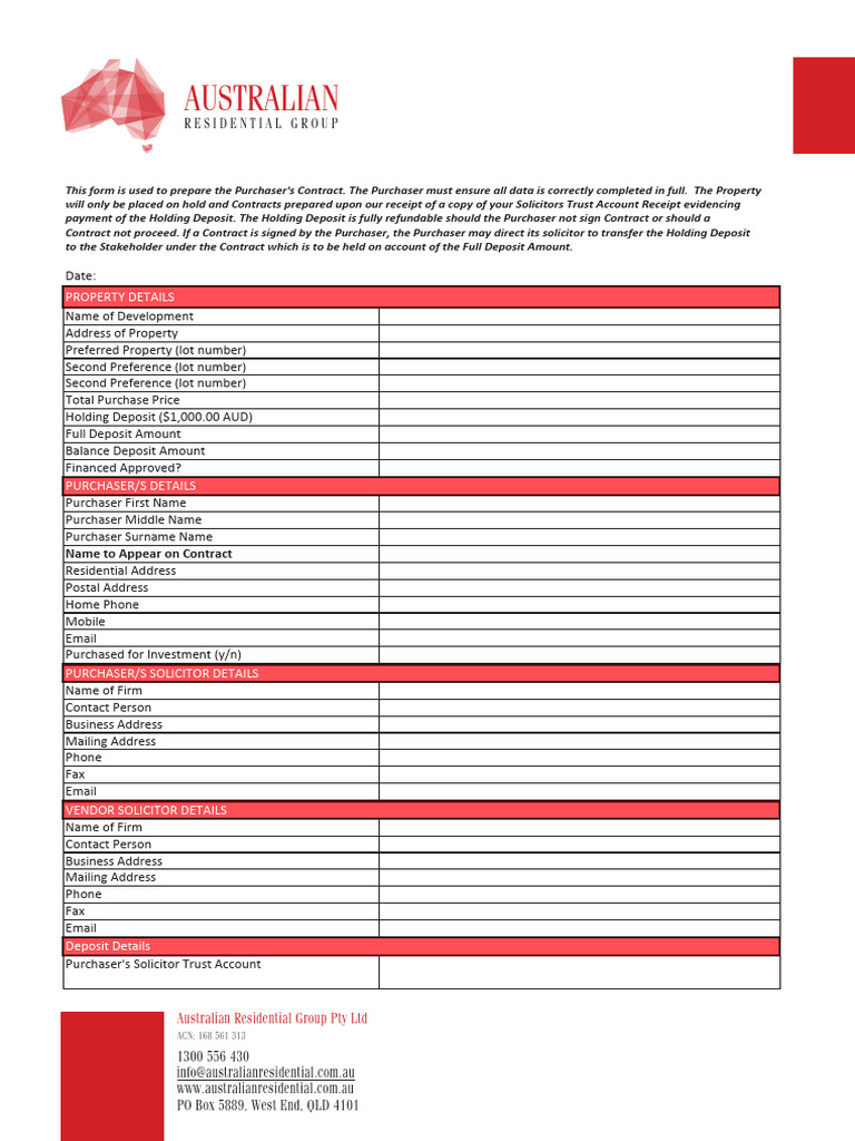 Property Purchase Contract Form | PDF