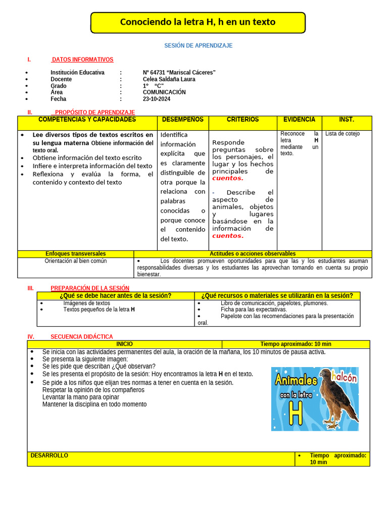 Conociendo La Letra H | PDF | Información | Aprendizaje