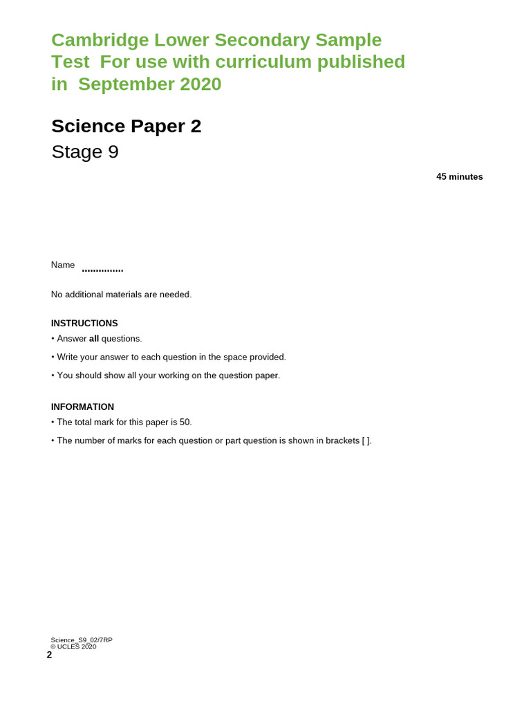 Science Stage 9 Sample Paper 2 - tcm143-595709 | PDF | Density ...