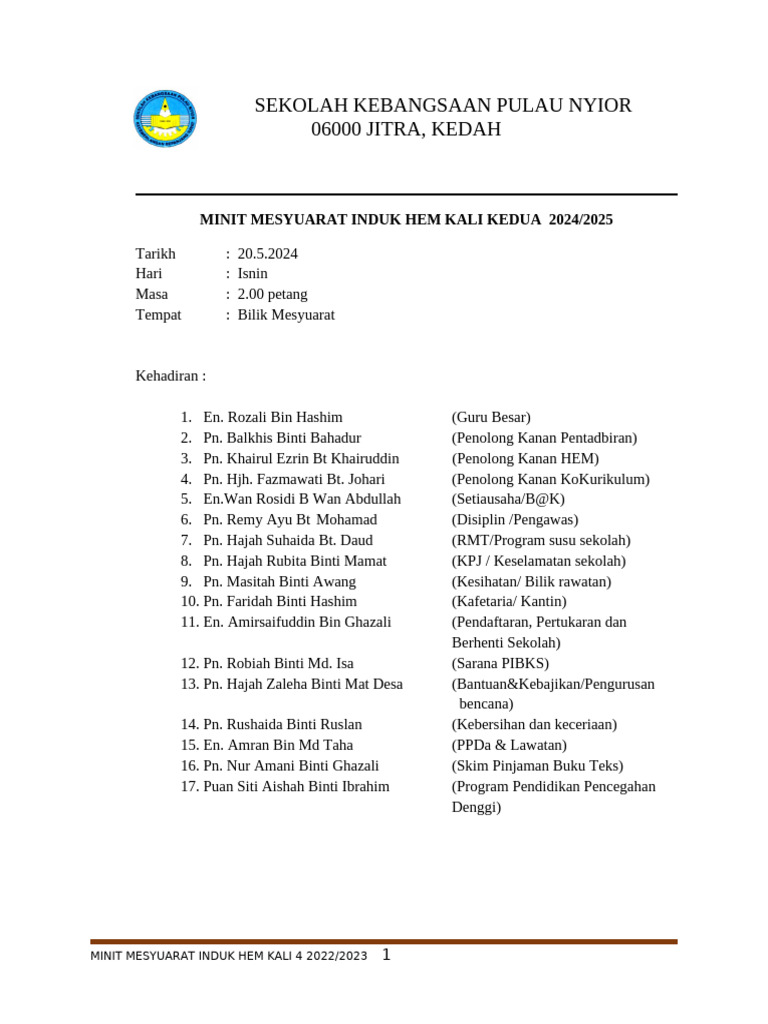 Minit Mesyuarat Kali Kedua 20242025 | PDF