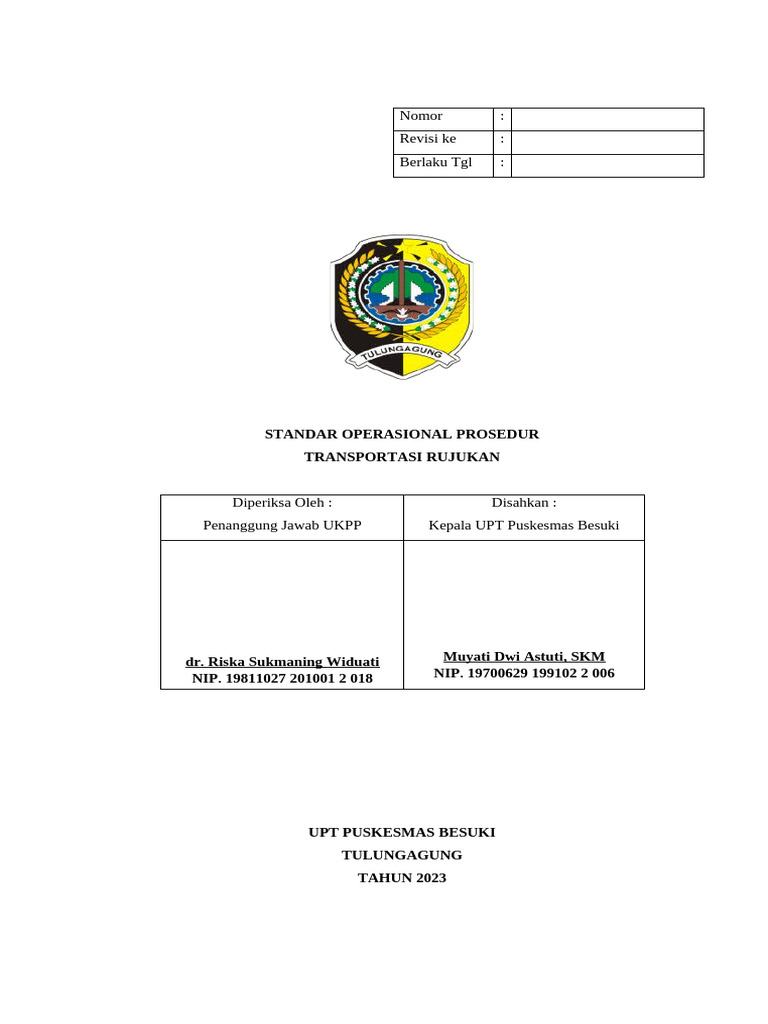 SOP Transportasi Rujukan Puskesmas Besuki | PDF
