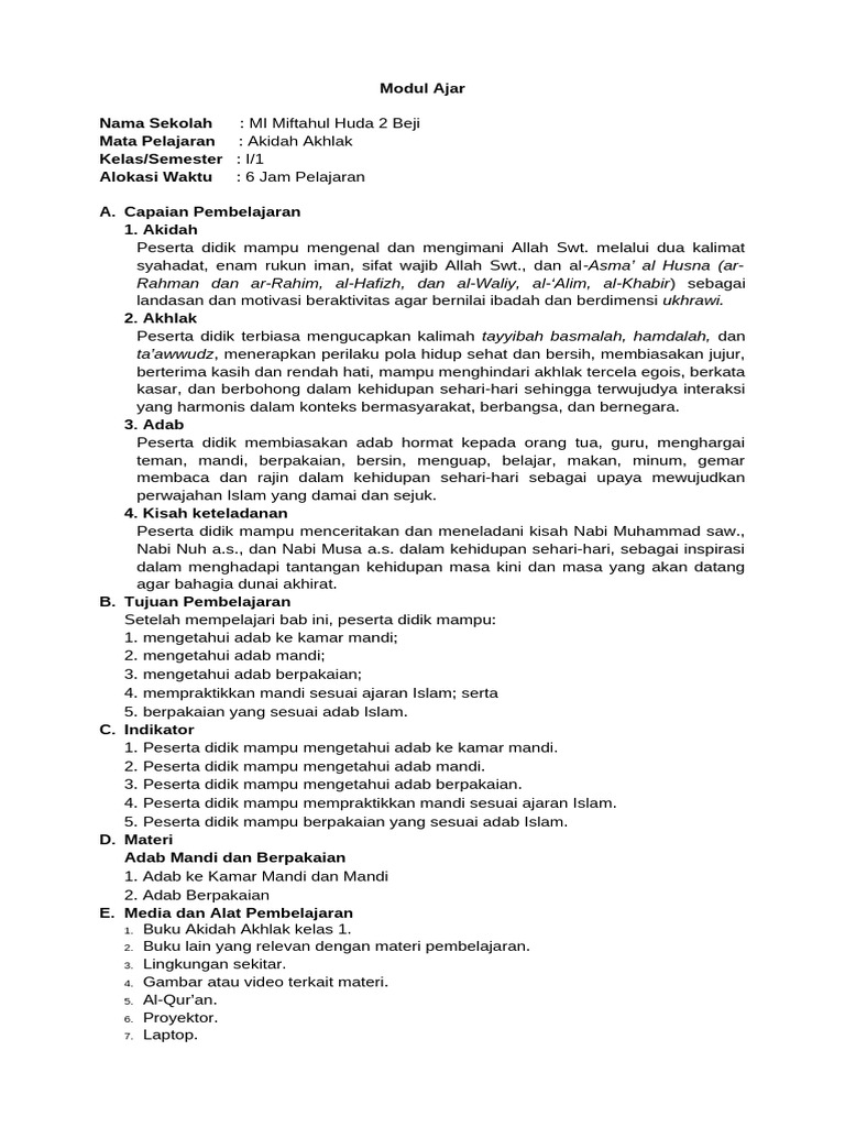 Modul Ajar Akidah Akhlak Bab 4 | PDF