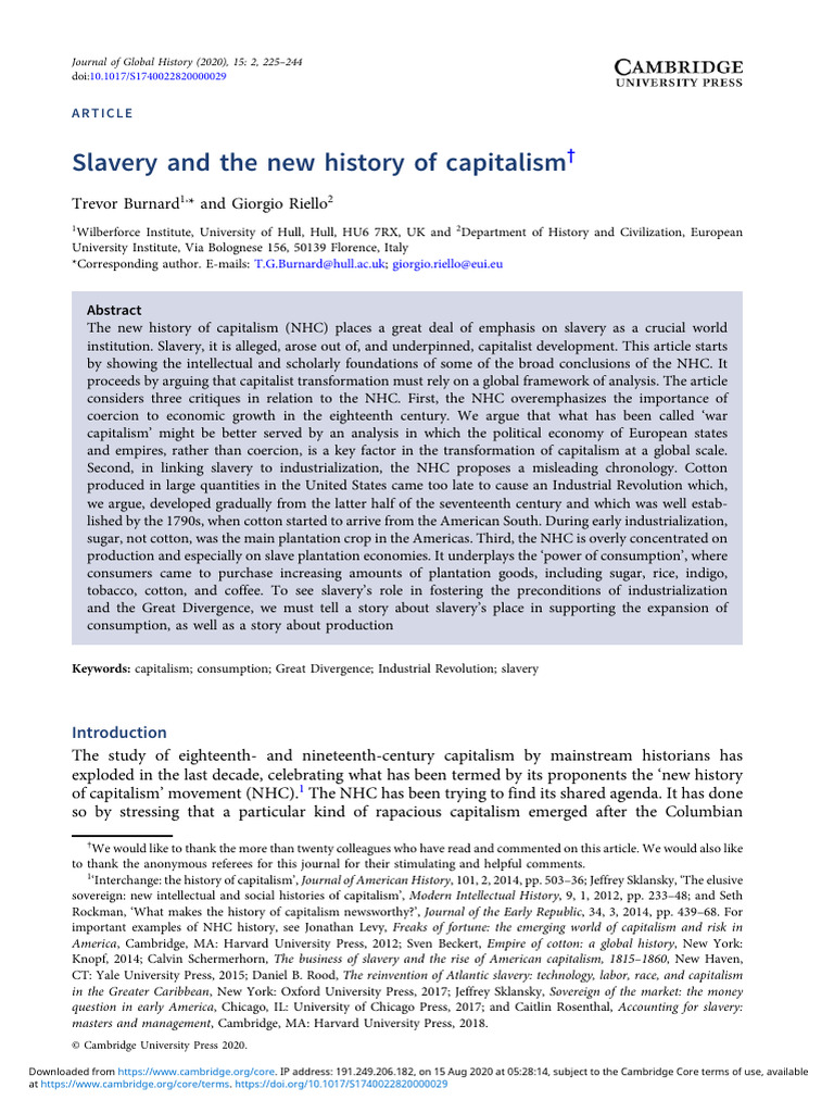 BURNARD, Trevor & RIELLO, Giorgio - Slavery and The New History of ...