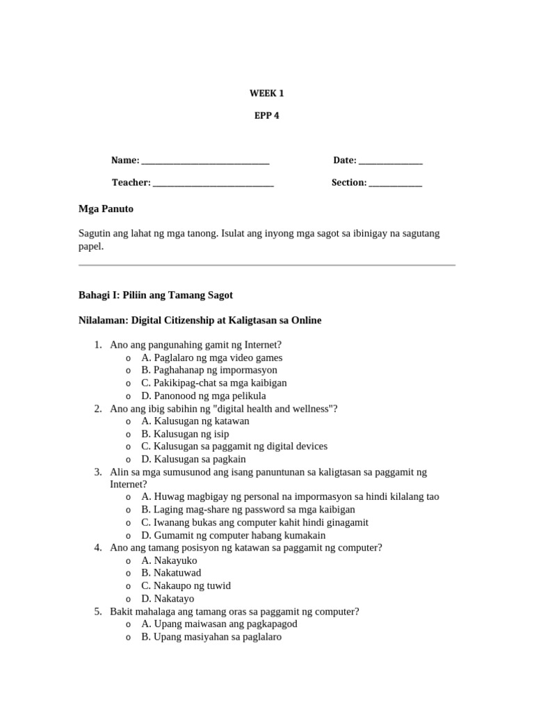 Sum Test-Week 2-Epp 4 | PDF
