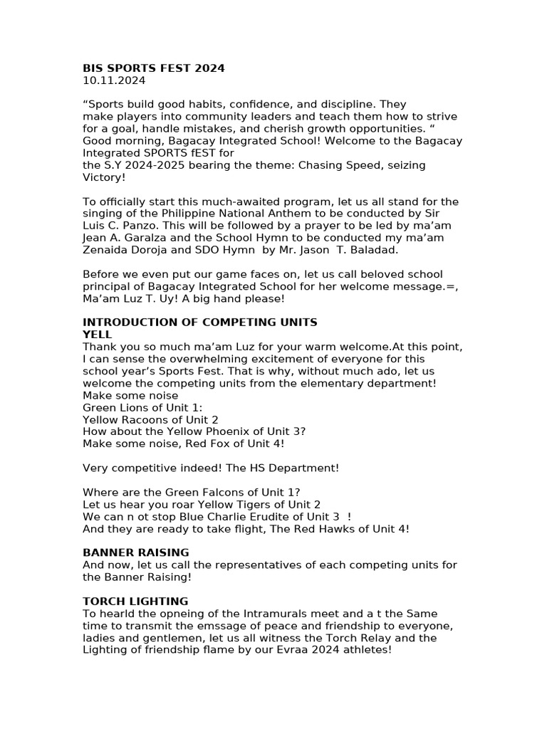 SCHOOL INTRAMURALS MEET MC Script2024 | PDF