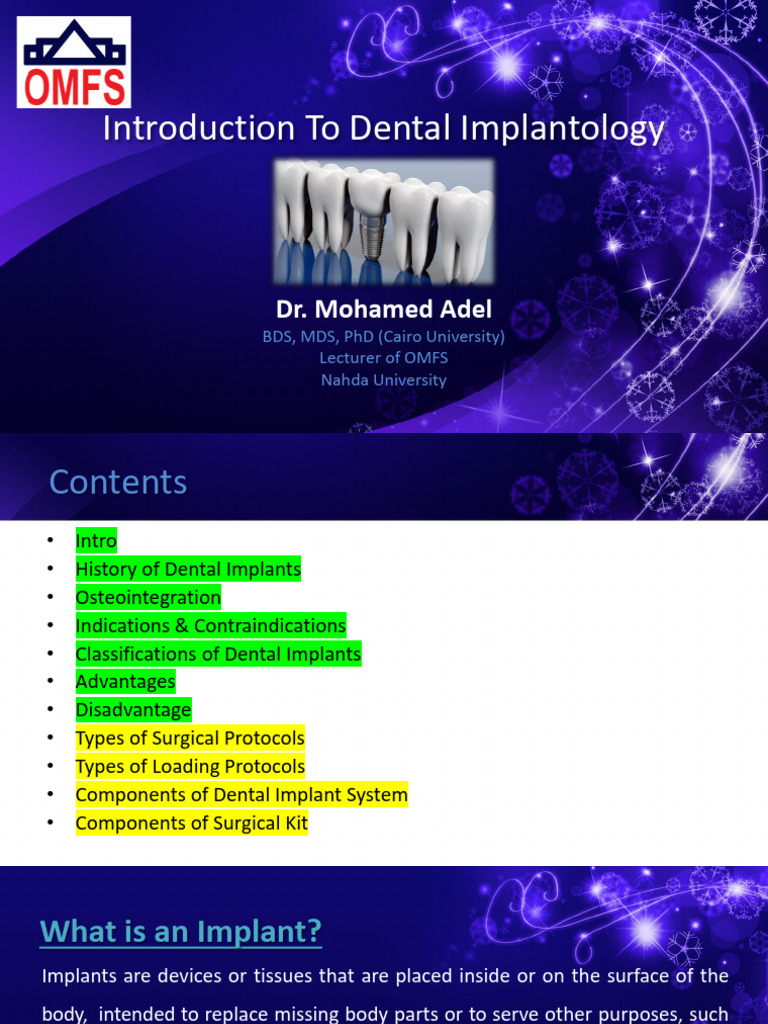 Introduction To Dental Implantology | PDF | Dental Implant | Medical ...