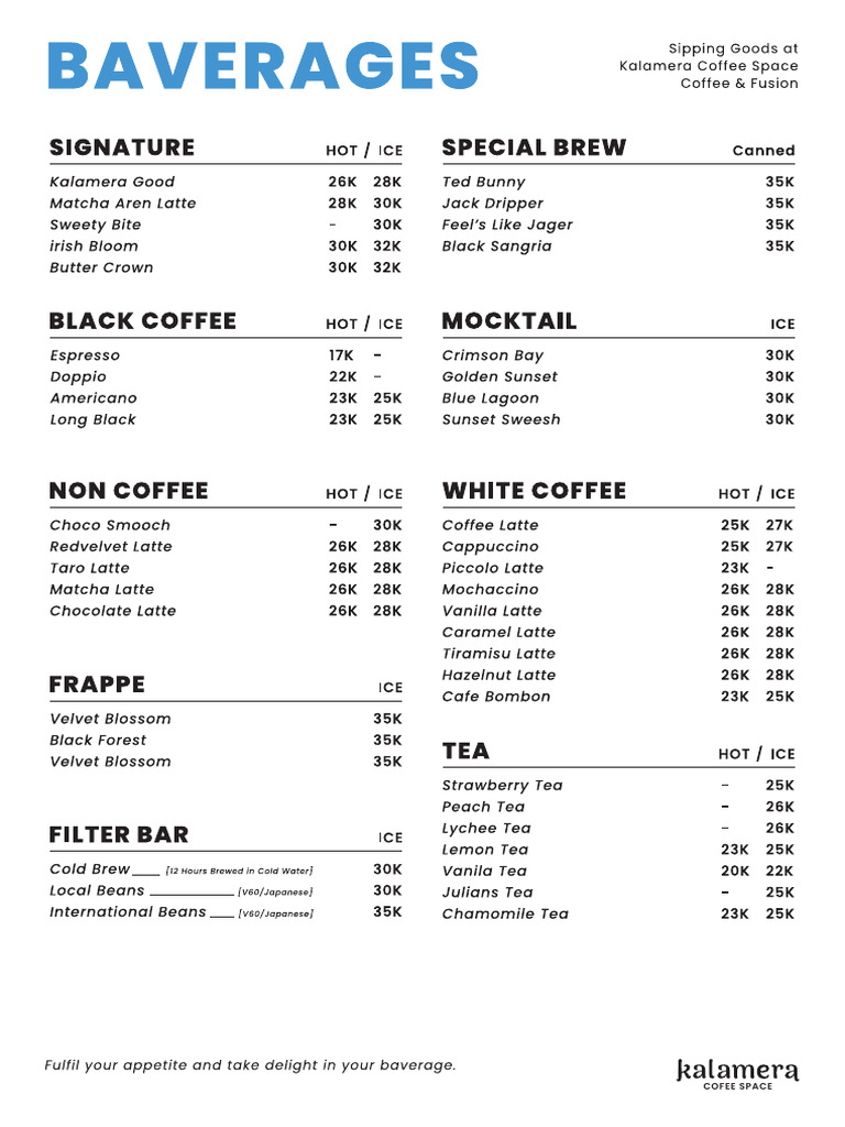 Kalamera Food & Baverage Menu | PDF