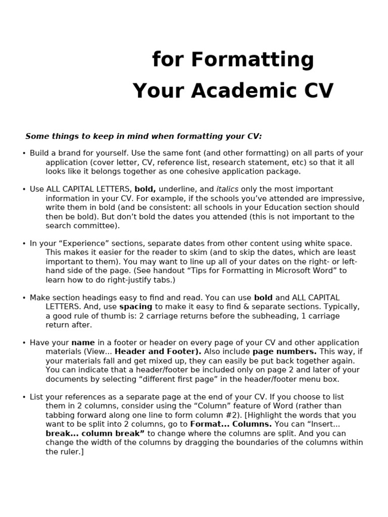 Tips For Formatting A CV | PDF