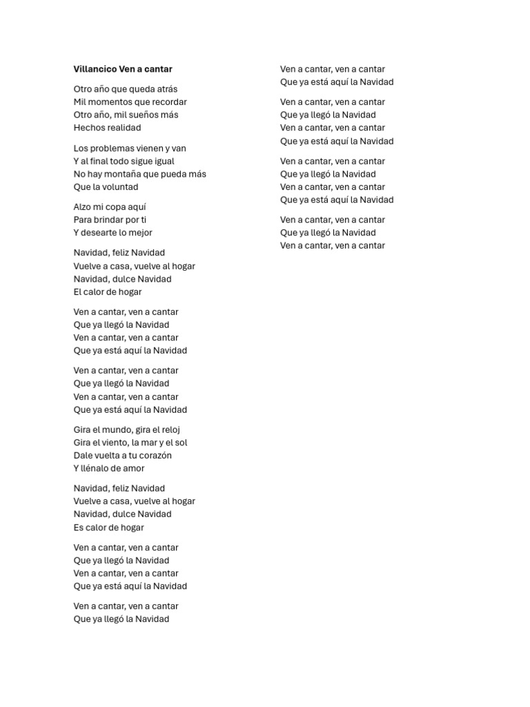 Villancico Ven A Cantar | PDF