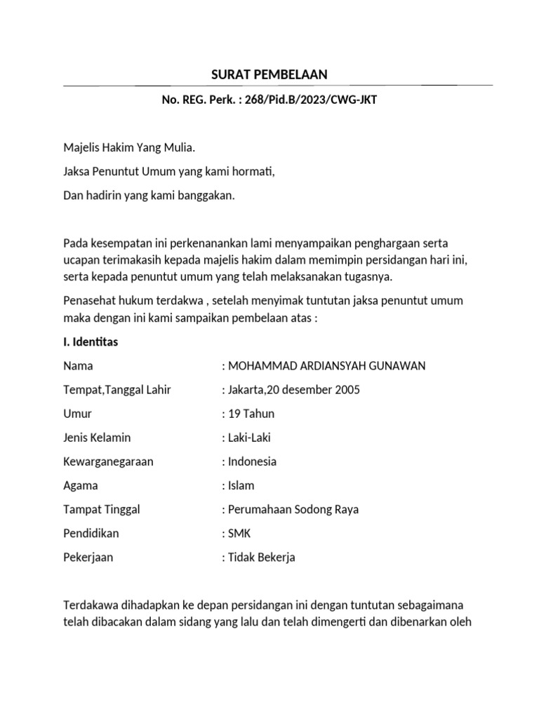 Surat Pembelaan | PDF