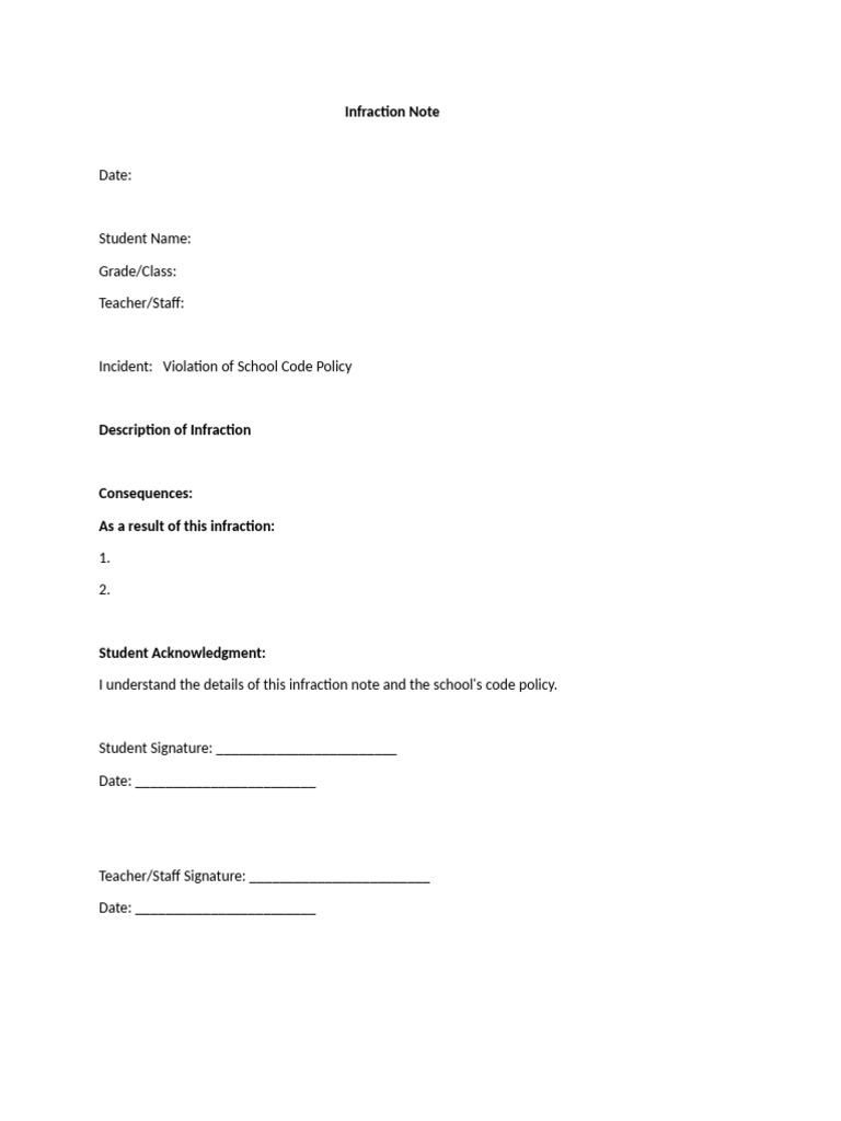 Infraction Note | PDF