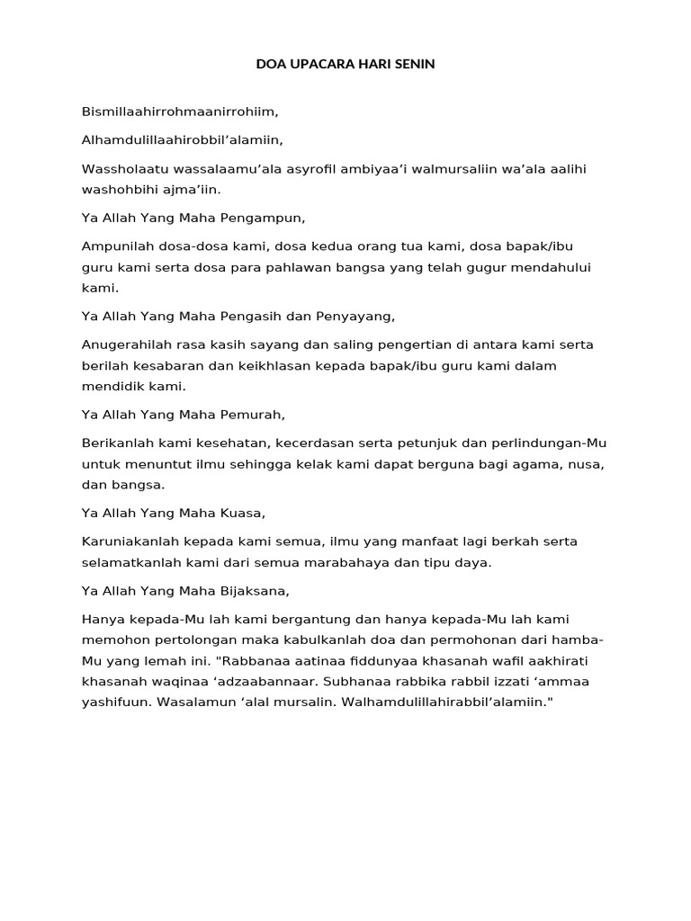 Doa Upacara Hari Senin | PDF