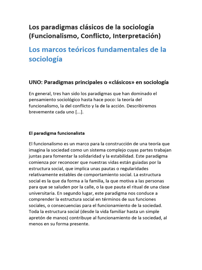 TEXTO 1 Los Paradigmas Clásicos de La Sociología | PDF | Sociología | Sociedad