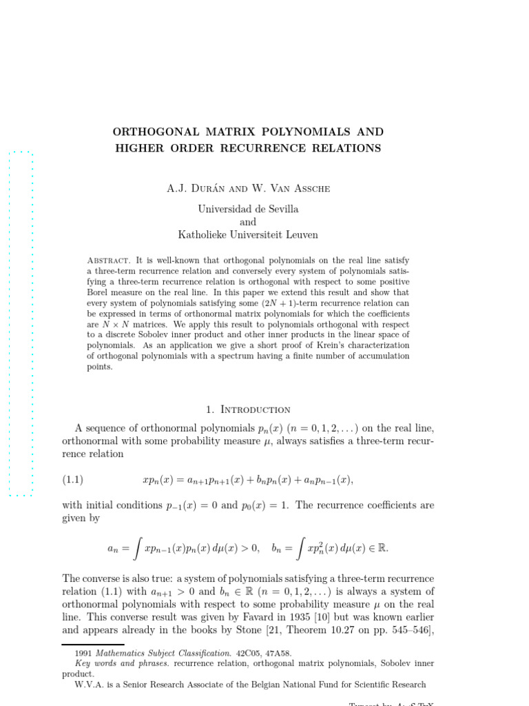 Op and Hihger Recurrence | PDF | Matrix (Mathematics) | Functional Analysis