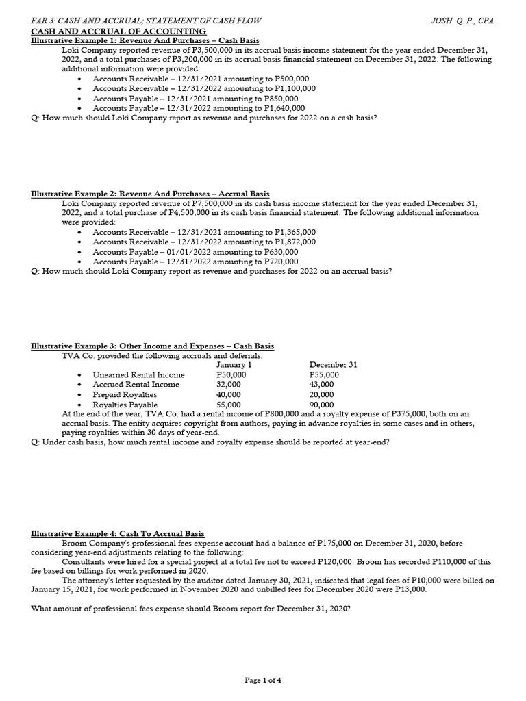 Illustrative Examples - Cash & Accrual Cash Flow Statement | PDF ...