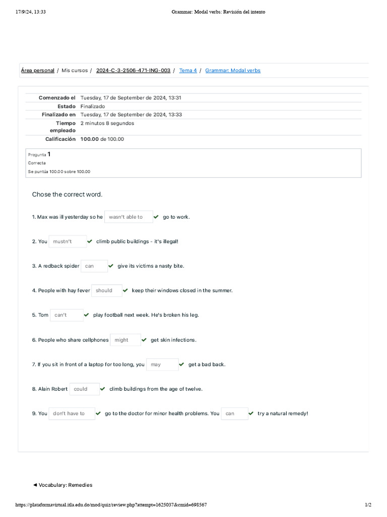 Grammar - Modal Verbs - 2 Revisión Del Intento | PDF