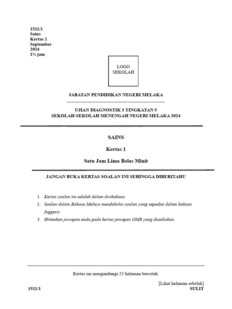 Kertas 1 Ud3 Sains 1511 | PDF