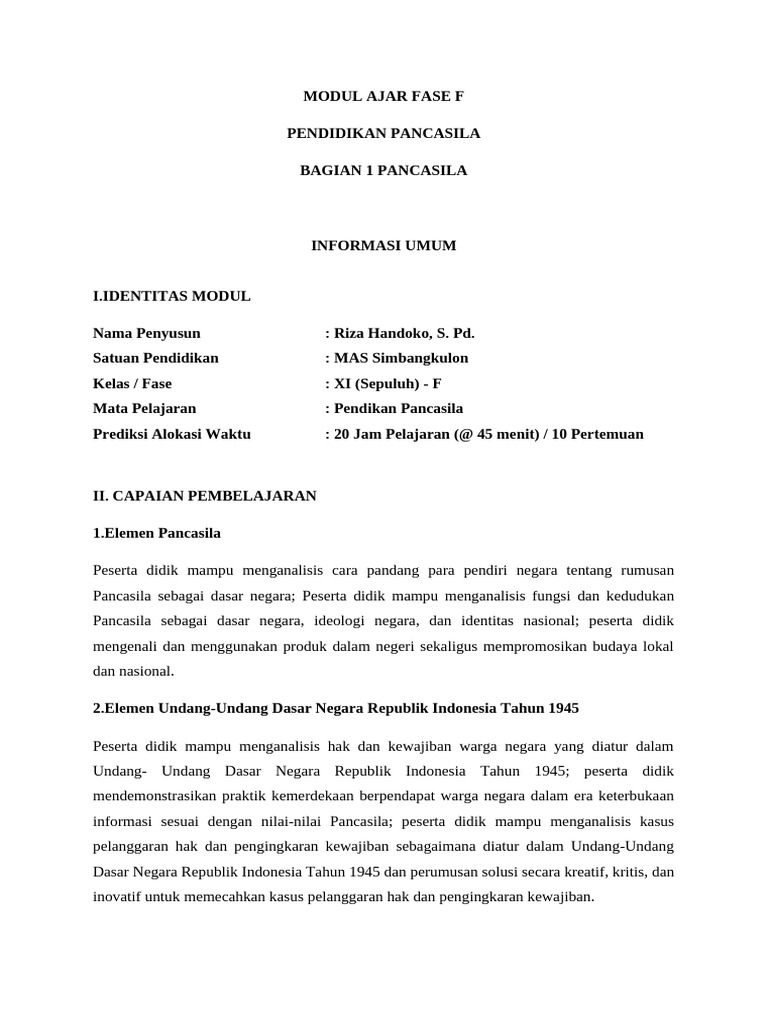 Bab 1 Modul Ajar PKN 11 | PDF