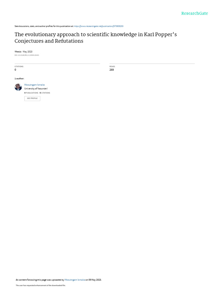 The Evolutionary Approach To Scientific Knowledge in Karl Popper's ...