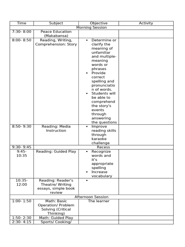 Friday Catch Up Plan | PDF