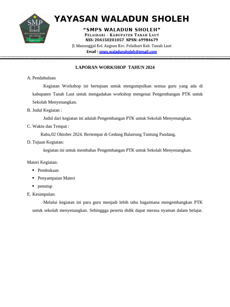 Laporan Workshop Okt 2024 | PDF