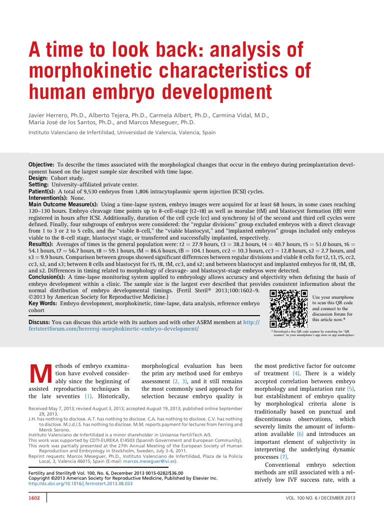 A Time To Look Back Analysis of Morphokinetic Characteristics of Human ...