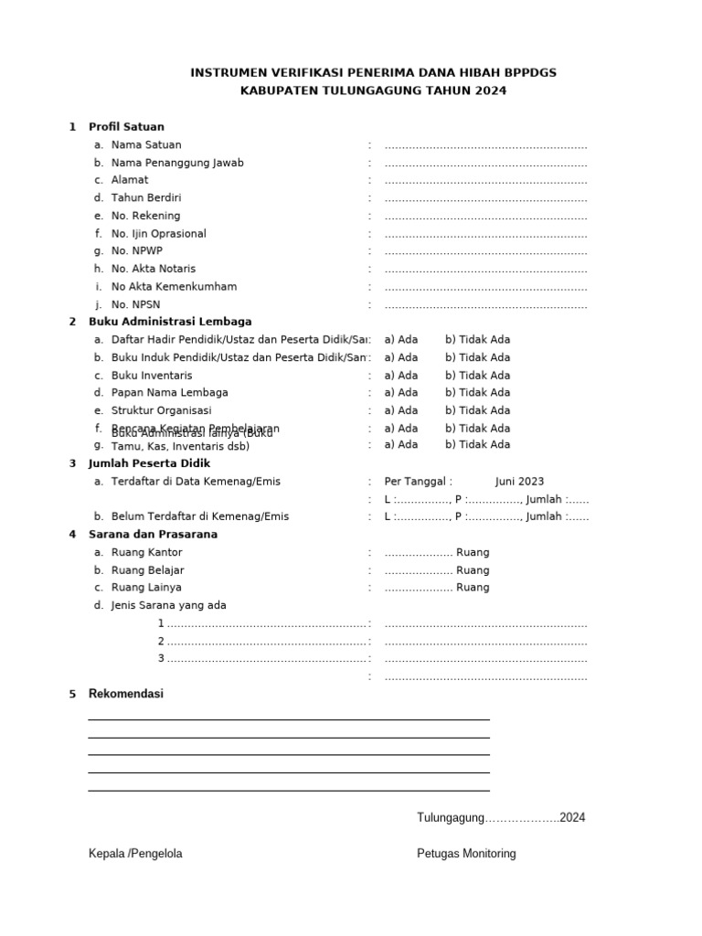 Instrumen Verifikasi BPPDGS Tahun 2024 | PDF