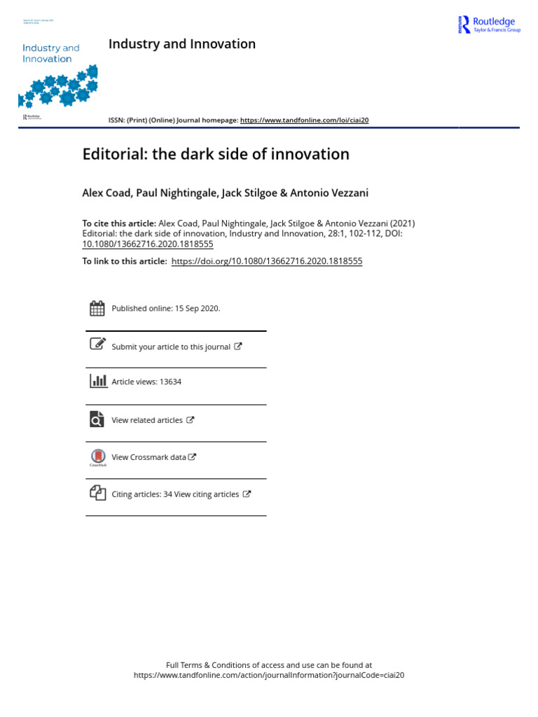 Editorial - The Dark Side of Innovation - Coad + 2021 | PDF ...