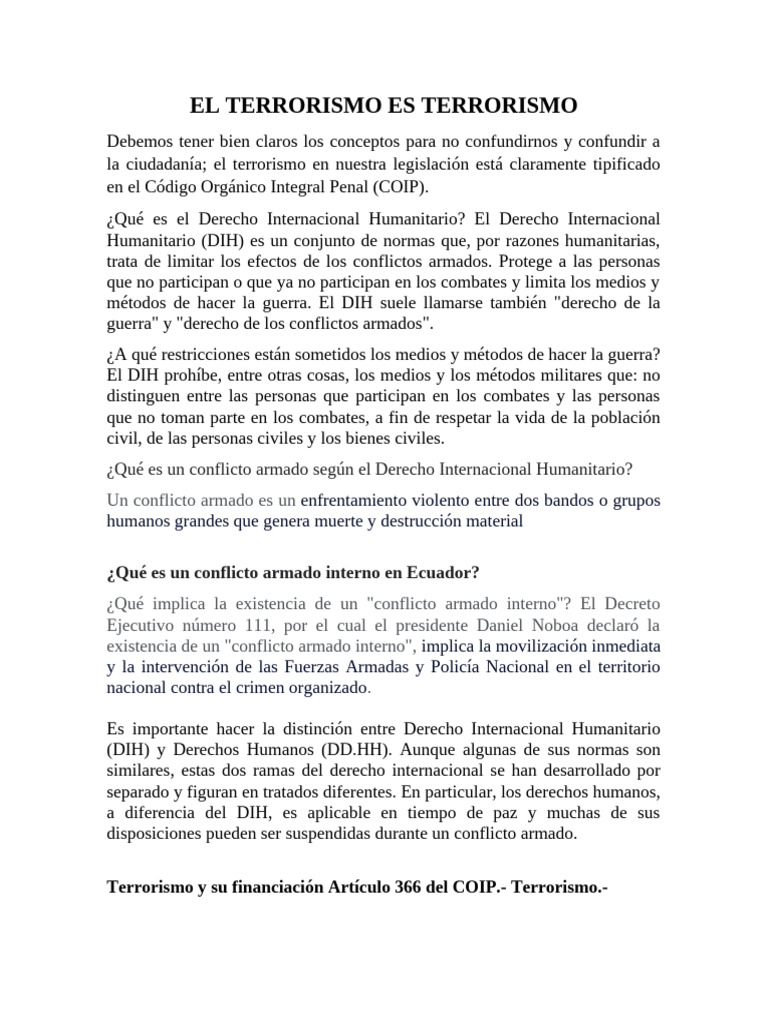 EL TERRORISMO Concepto | PDF | Ley humanitaria internacional | Justicia