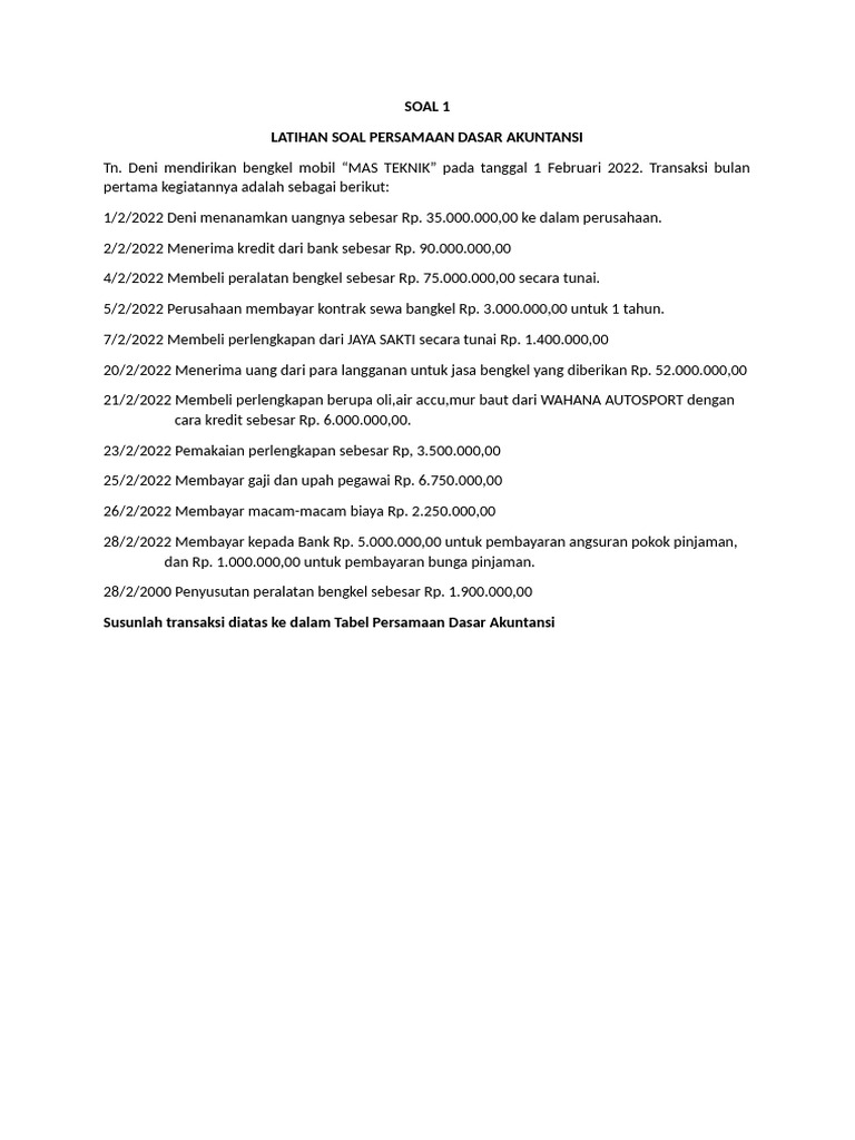 Latihan Soal Persamaan Dasar Akuntansi | PDF