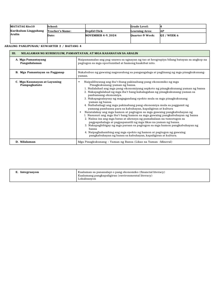 AP 4 DLL q2 Week 6 | PDF