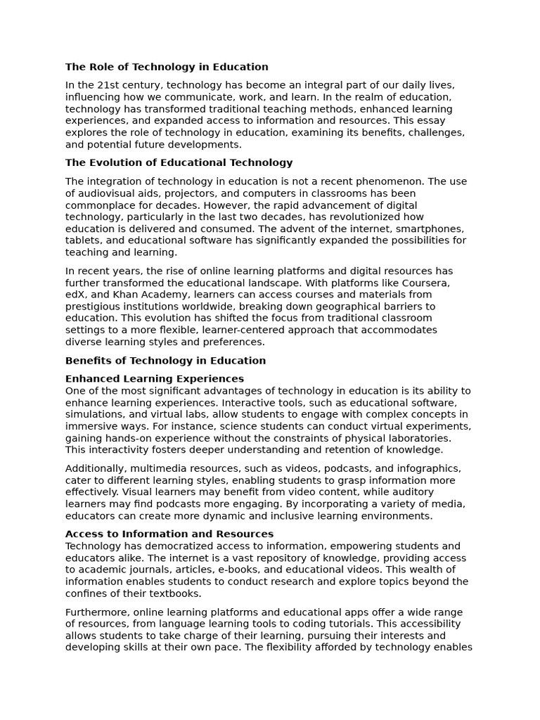 The Role of Technology in Education | PDF | Educational Technology ...