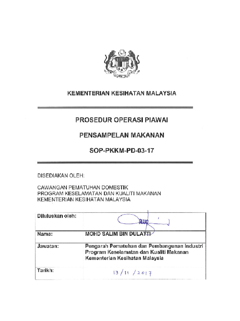 Sop-Pkkm-Pd-03-17 Pensampelan Makanan | PDF