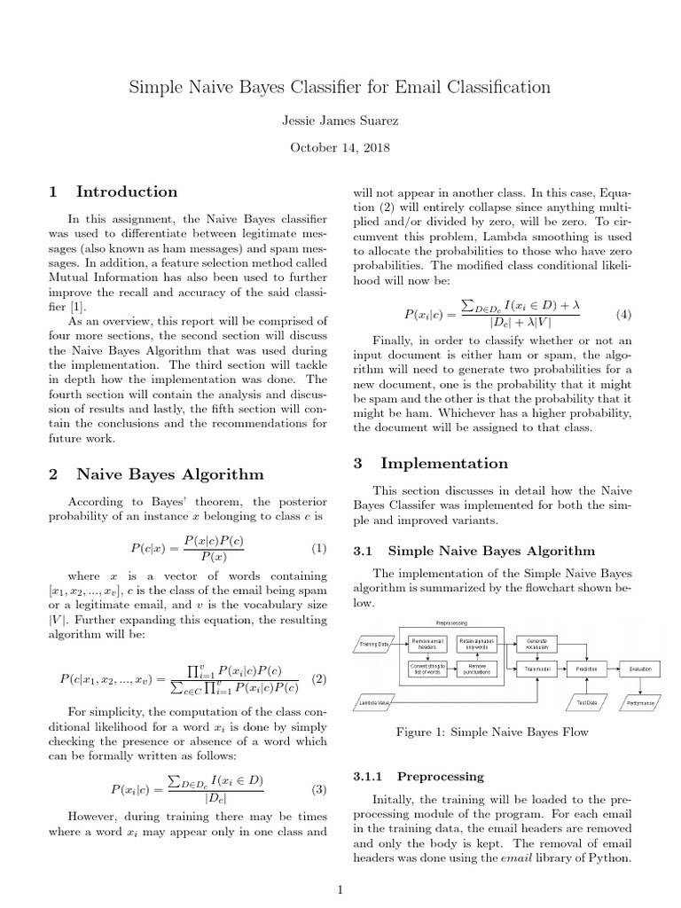 Simple Naive Bayes Classifier For Email Classification | PDF | Matrix ...