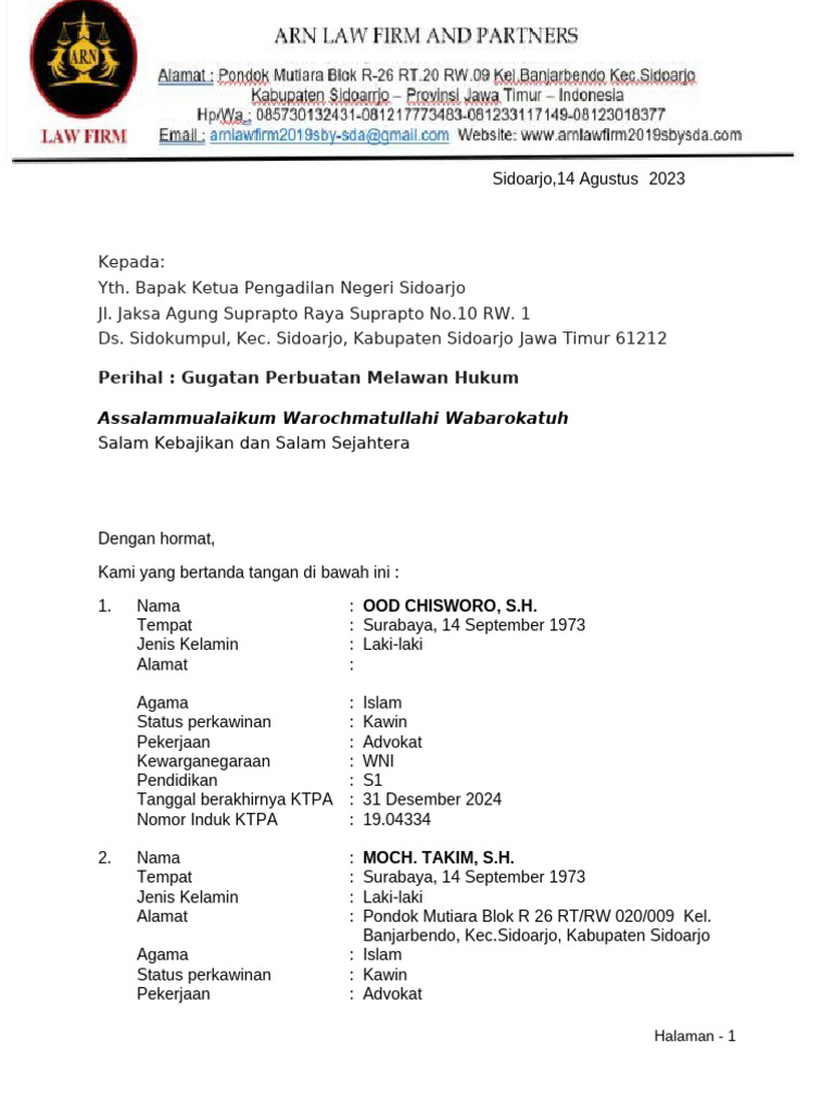 Gugatan PMH 301123 | PDF