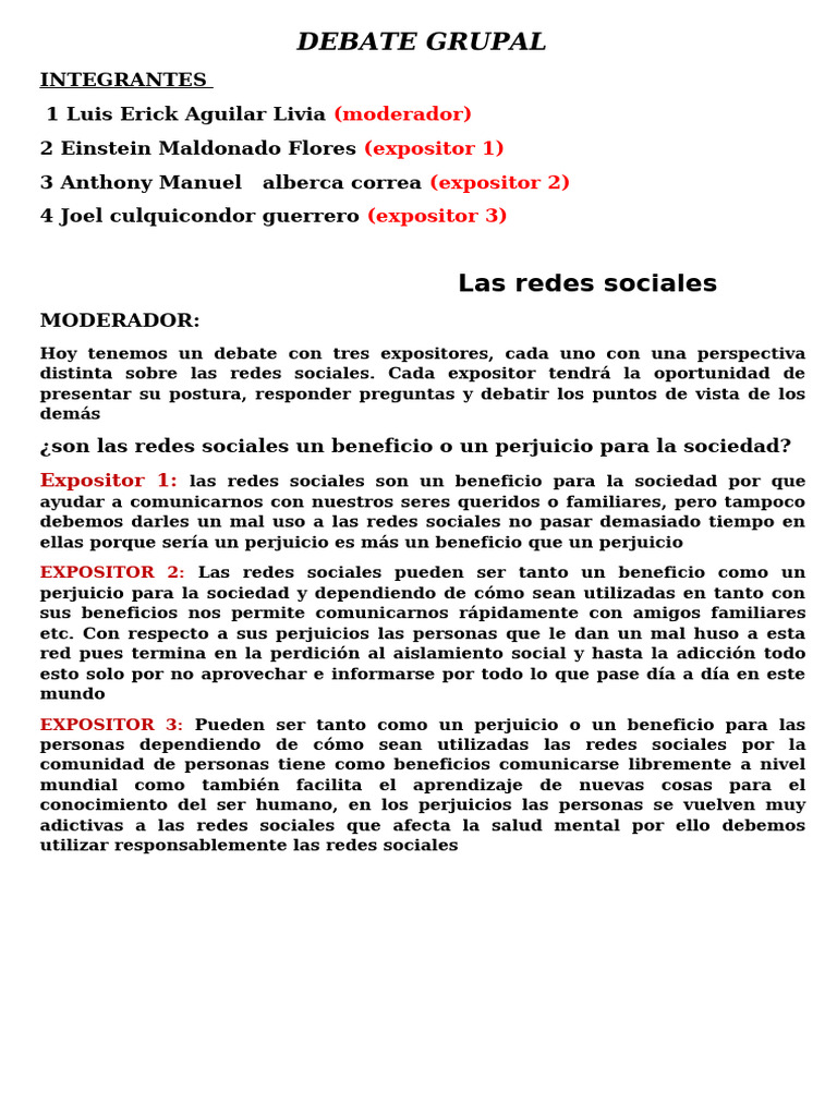 Debate Grupal | PDF | Servicio de redes sociales | Sociedad