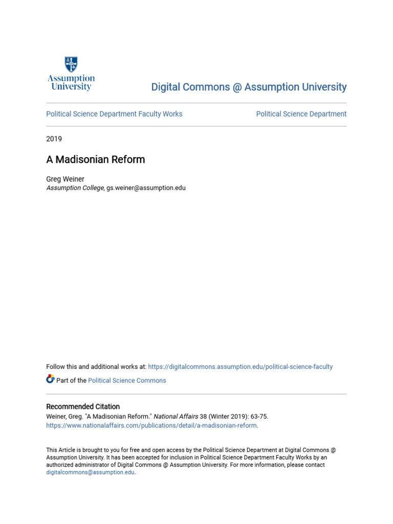 A Madisonian Reform | PDF | United States Congress | American Government