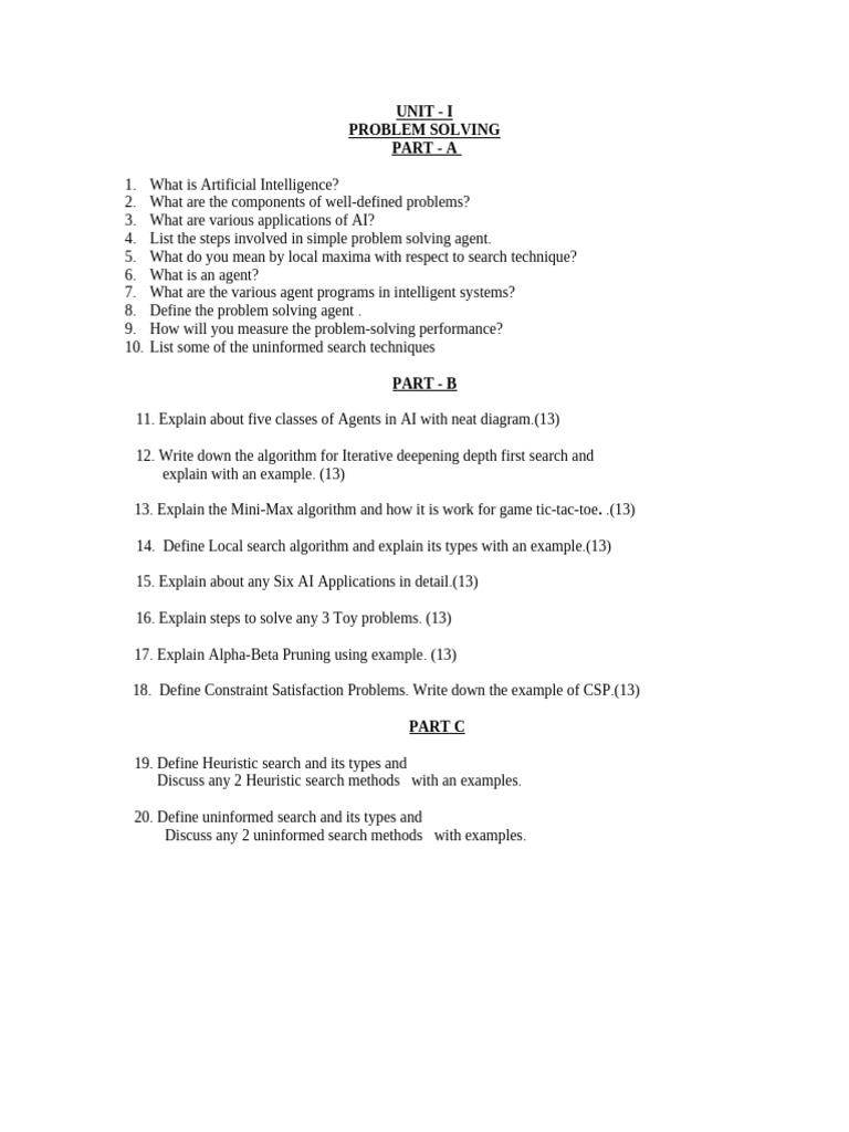 AIML UNIT - 1 Question Set | PDF
